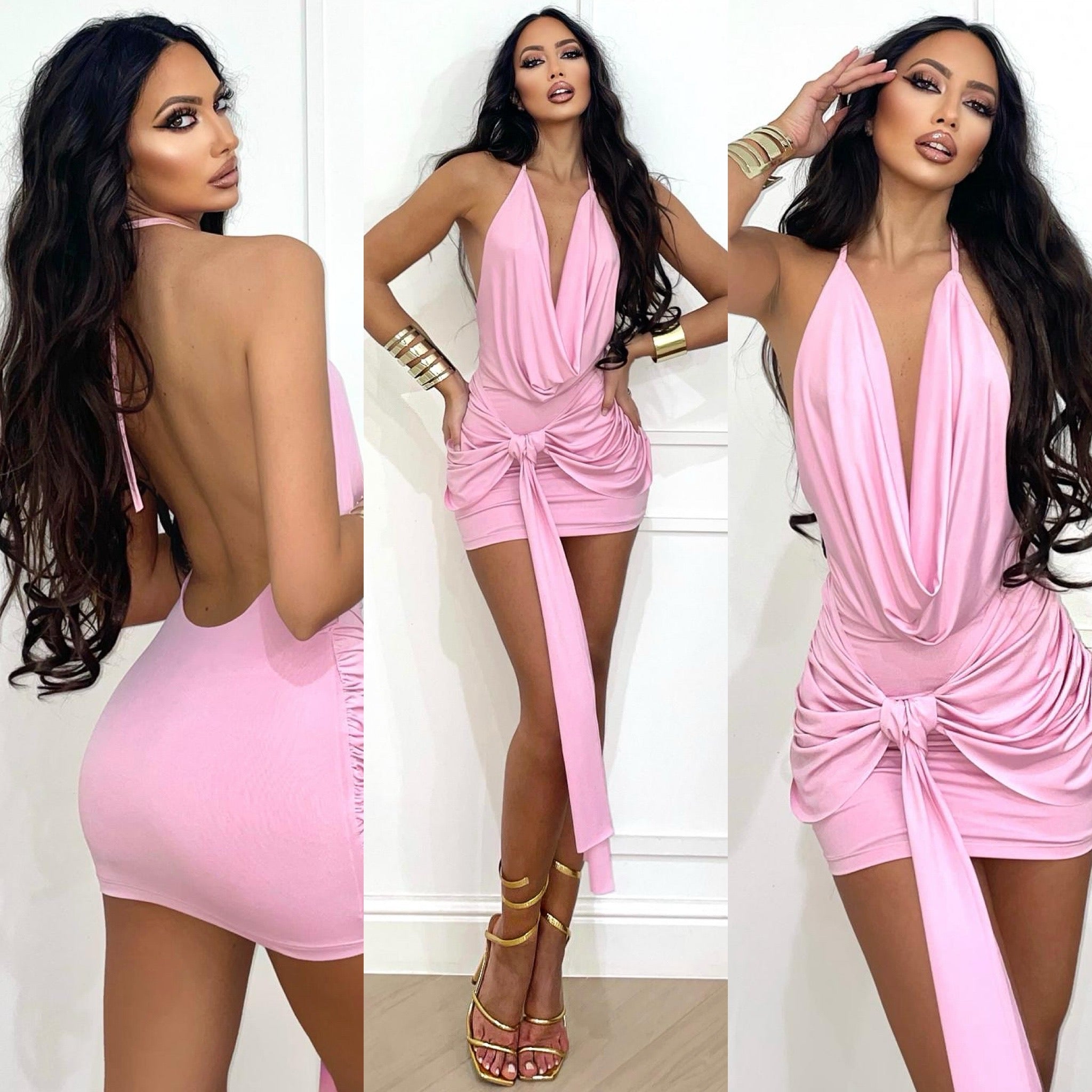 Abito rosa schiena nuda e nodo