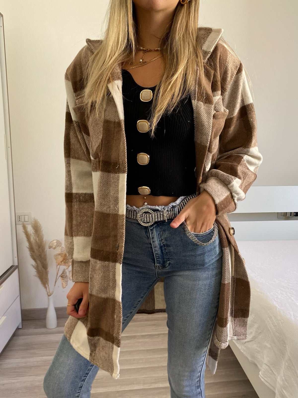 Giacca check choco nude | R.a. Boutique