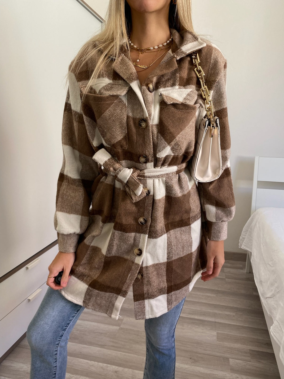Giacca check choco nude | R.a. Boutique